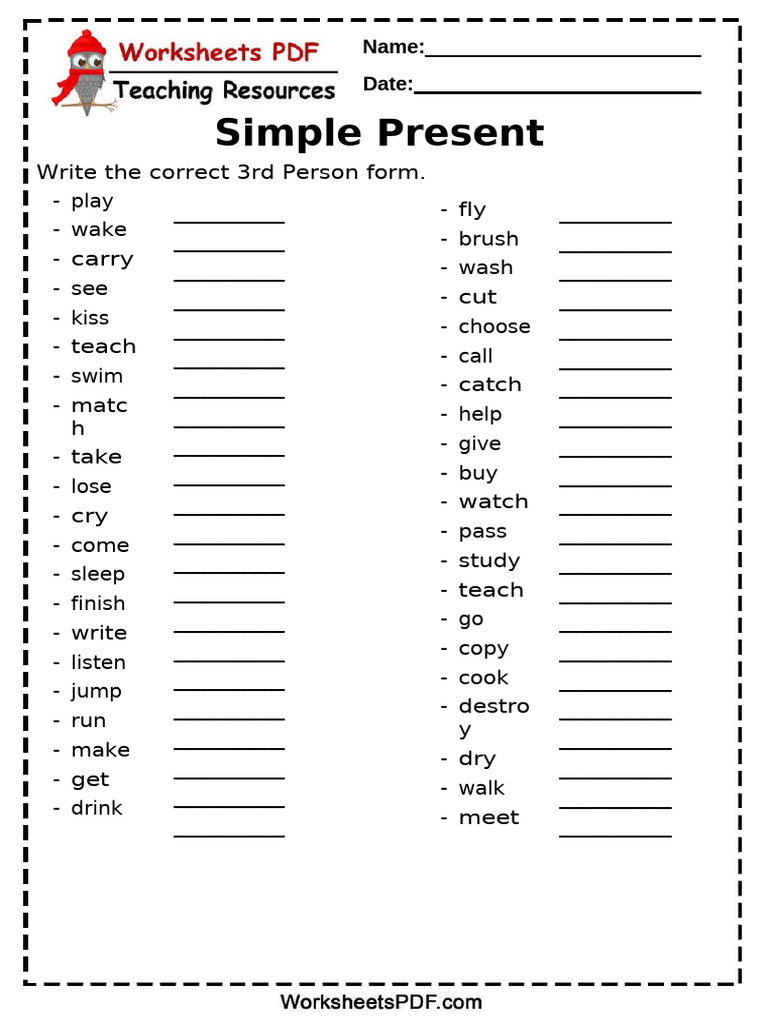 Third Person Form Practice Worksheet | PDF
