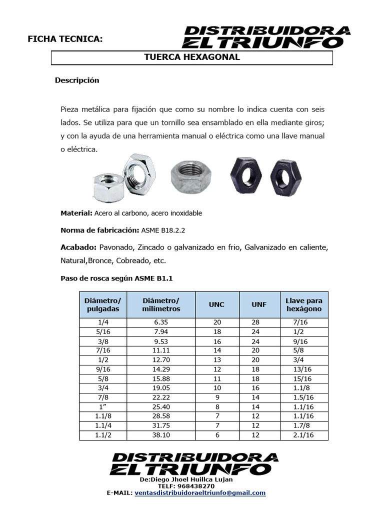 Ficha Tecnica Tuerca Hexagonal | PDF
