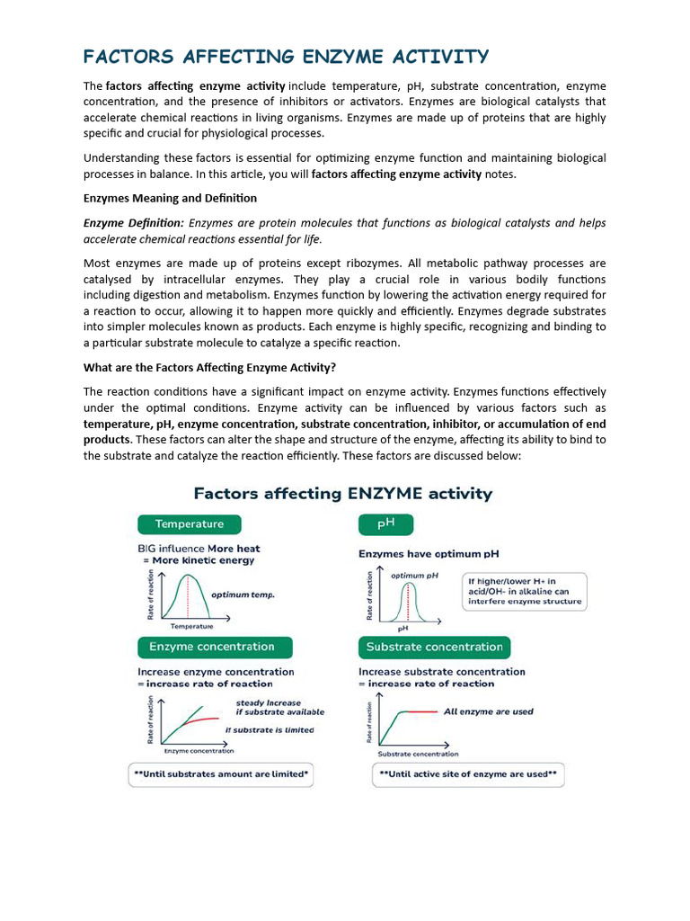 Factor Affecting Enzyme Activity | PDF | Enzyme | Enzyme Inhibitor