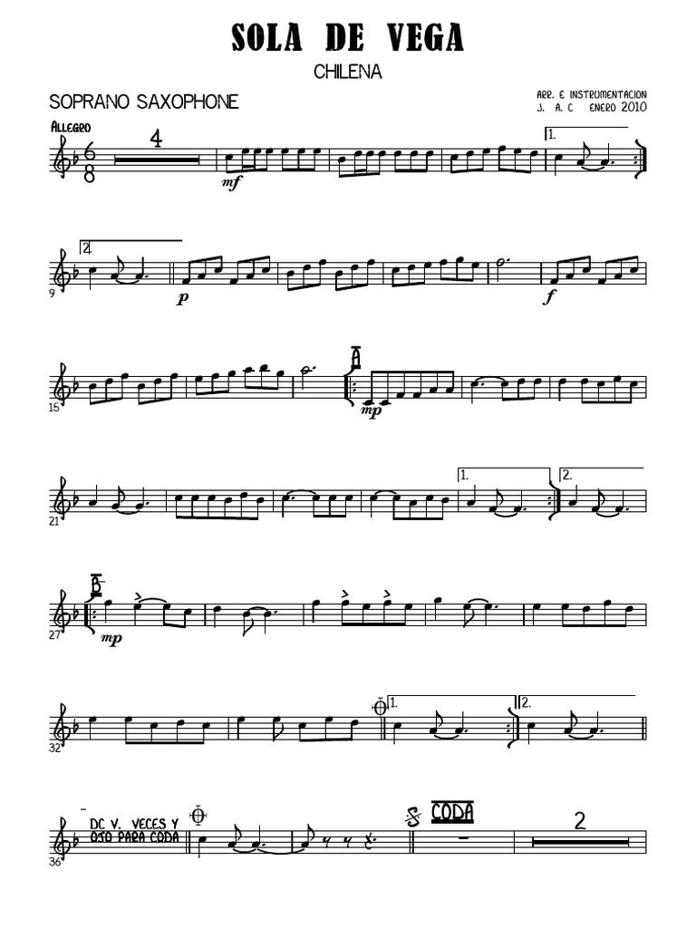 SOLA DE VEGA - 14 Soprano Saxophone | PDF