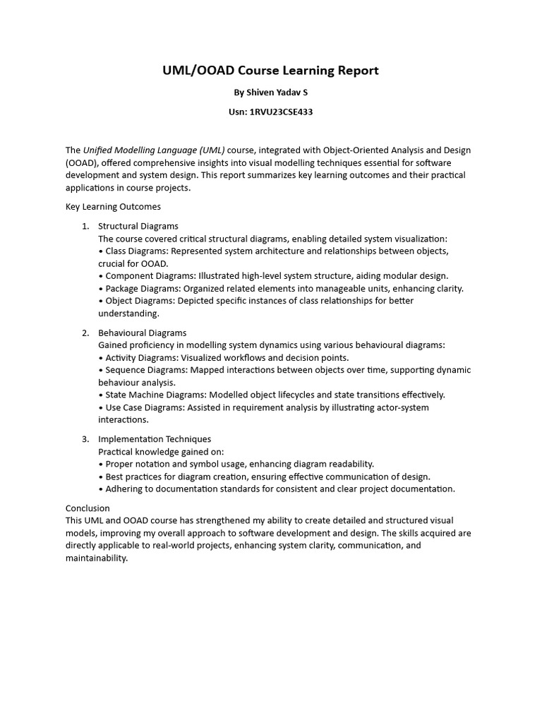 UML Course Learning Report | PDF