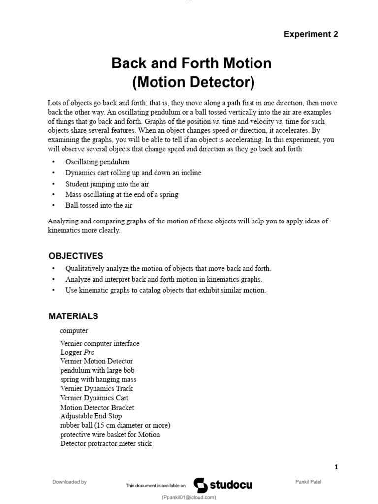 Exp 2 Back and Forth Motion Motion Detector | PDF | Acceleration | Velocity