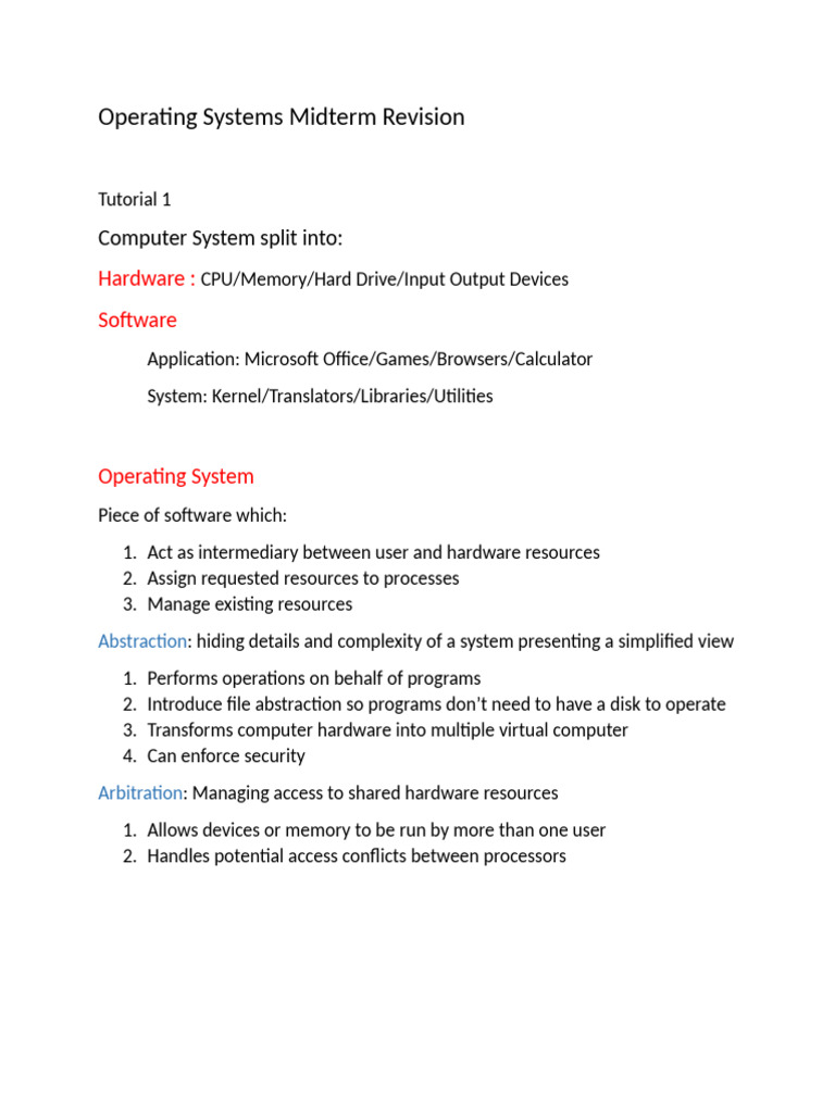 Operating Systems Midterm Revision | PDF | Thread (Computing) | Operating System