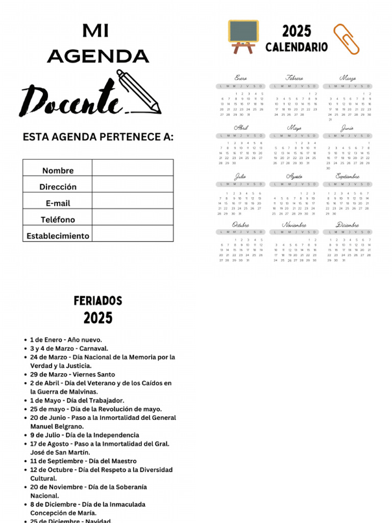 Agenda 2025 Docente Imprimir Final A5 | PDF