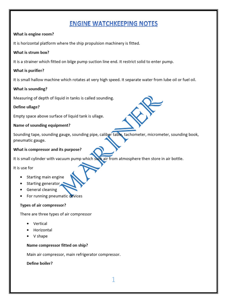 Engine Watchkeeping Notes | PDF | Engines | Pump