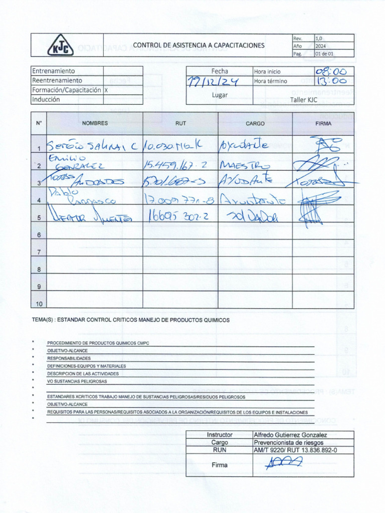 0.5 Dif. Estandar Control Criticos Manejo de Productos Quimicos | PDF ...