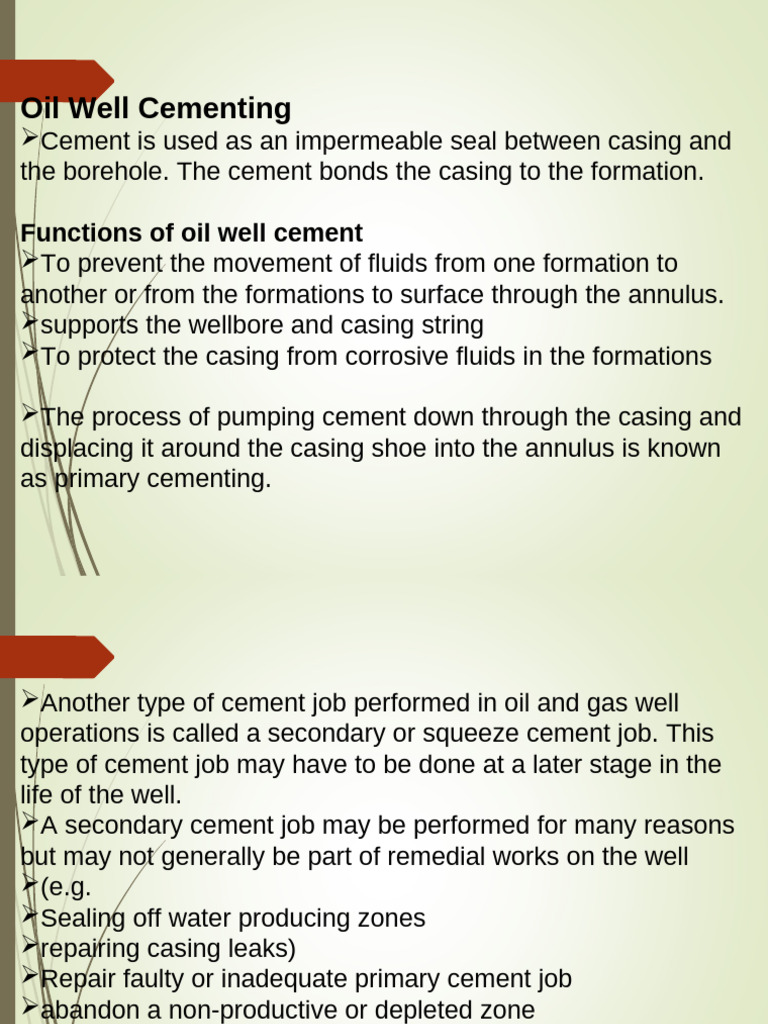 Oil Well Cementing | PDF | Casing (Borehole) | Cement
