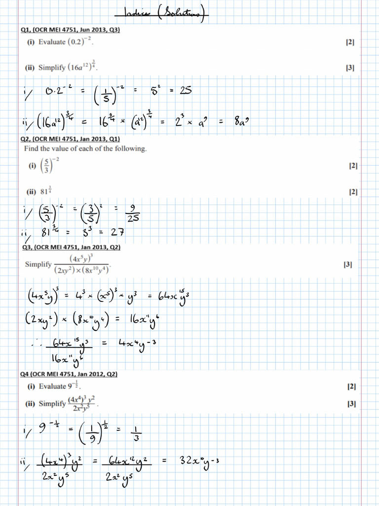 Topic 02 - Indices Solutions | PDF