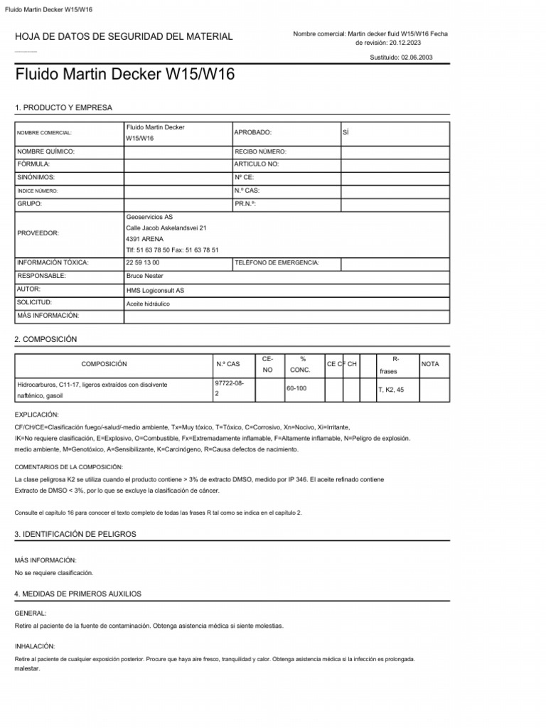 Martin Decker Fluid W15 - W16 iNG | PDF | Toxicidad