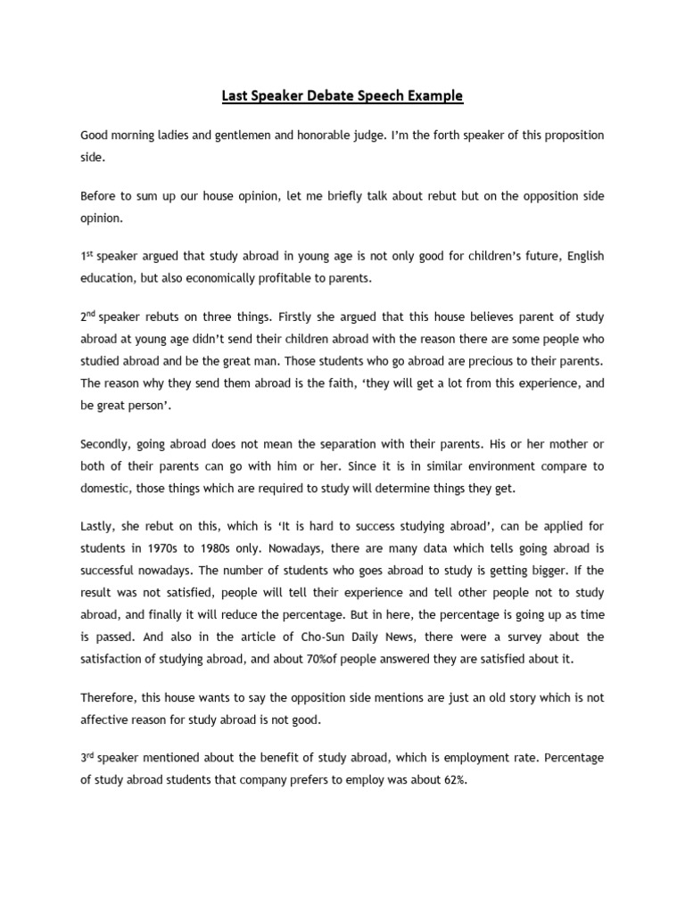 Last Speaker Debate Speech Example | PDF | English Language