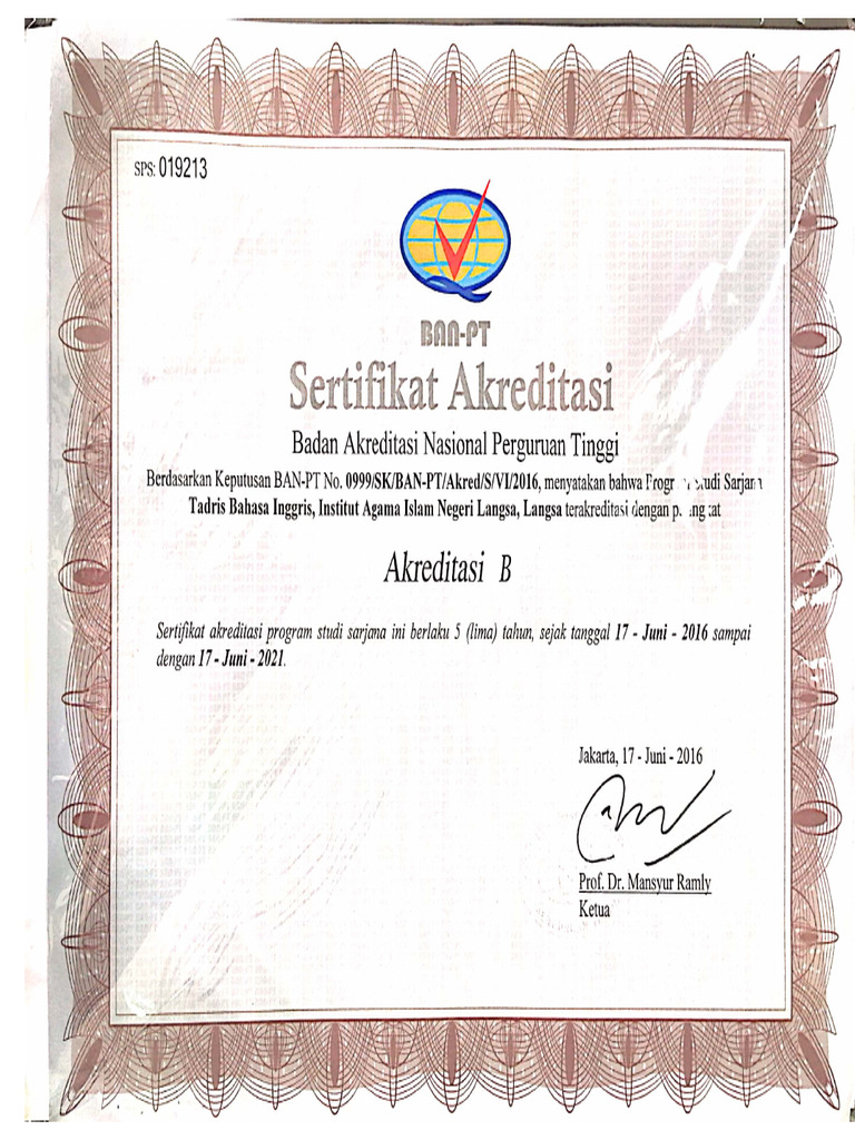 Sertifikat Akreditasi PBI | PDF