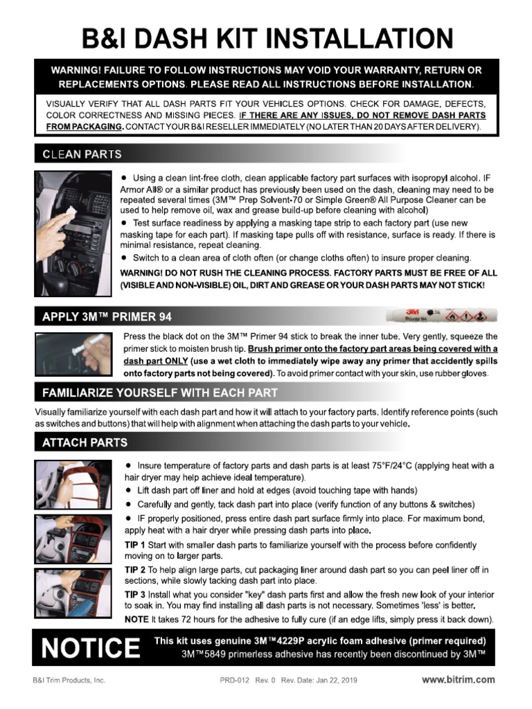 Installation Instructions - Dash Kits (PRD-011) MASTER - CDR | PDF