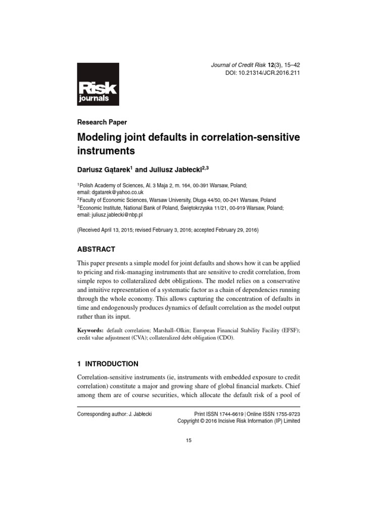 Modeling Joint Defaults in Correlation Sensitive Instruments2 | PDF | Collateralized Debt ...