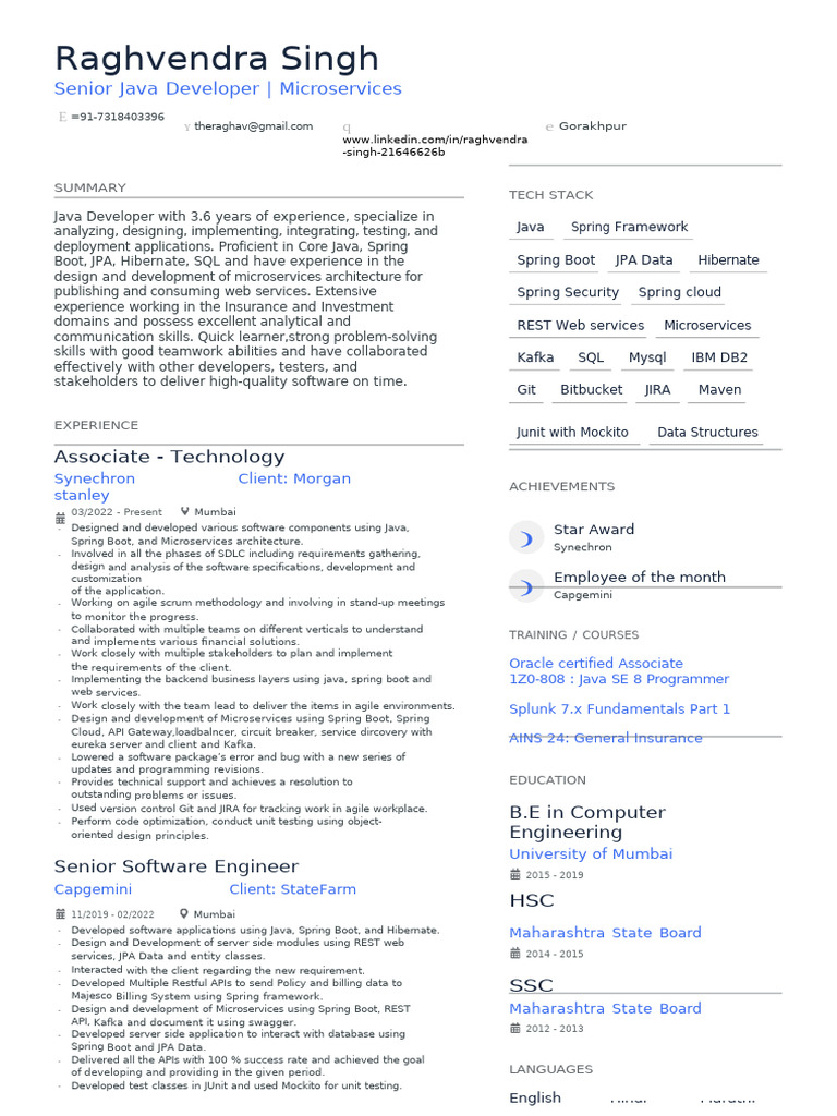 Resume | PDF | Java (Programming Language) | Software Development Process