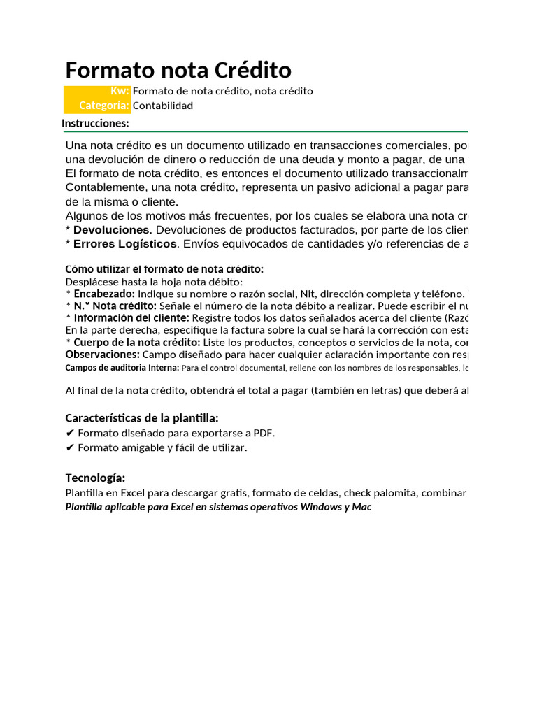 Formato de Nota Credito | PDF | Factura | Contabilidad
