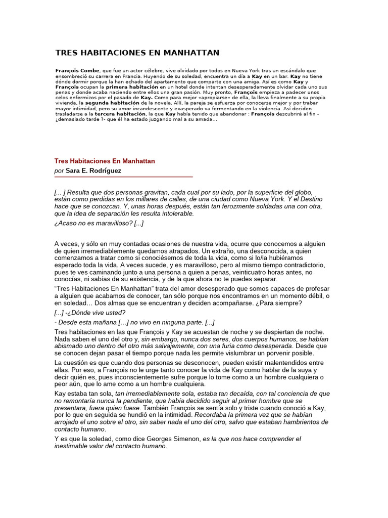 Tres Habitaciones en Manhattan | PDF | Amor | Novelas