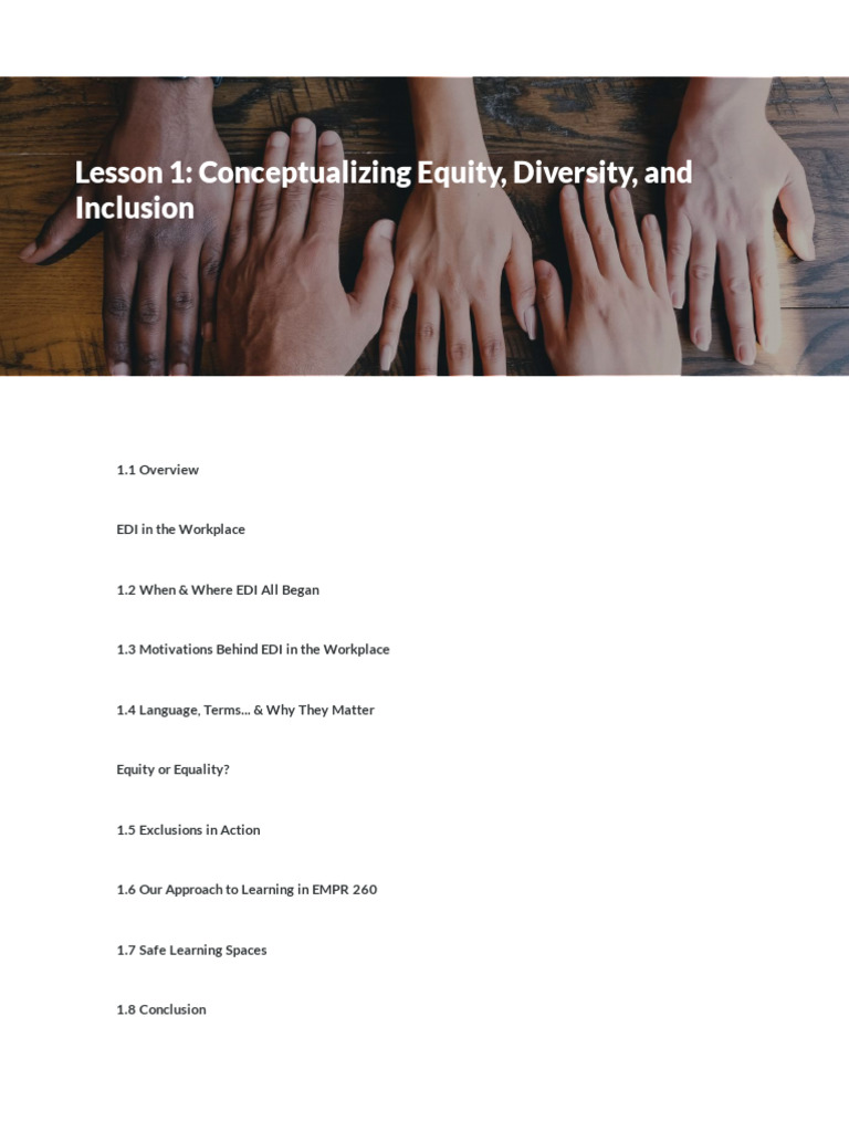 Lesson 1 Conceptualizing Equity Diversity and Inclusion UTcJgCQ | PDF ...
