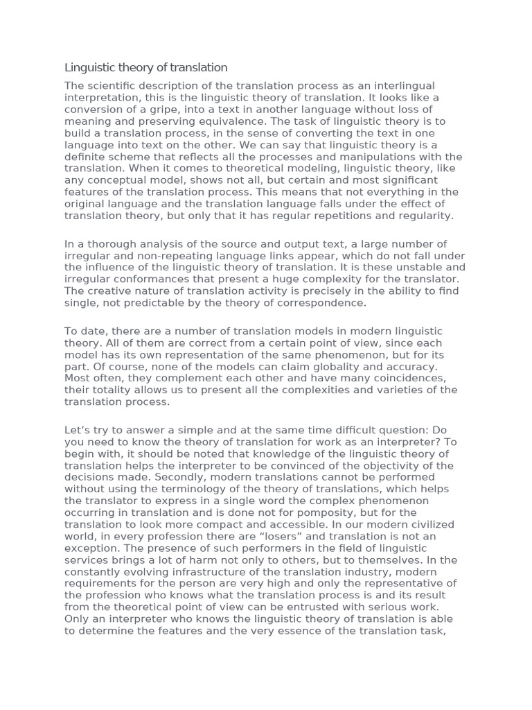 Linguistic Theory Of Translation Pdf Translations Theory
