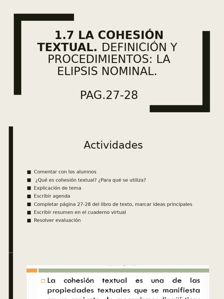 La Cohesión Textual. Definición y Procedimientos: La Elipsis Nominal. | PDF