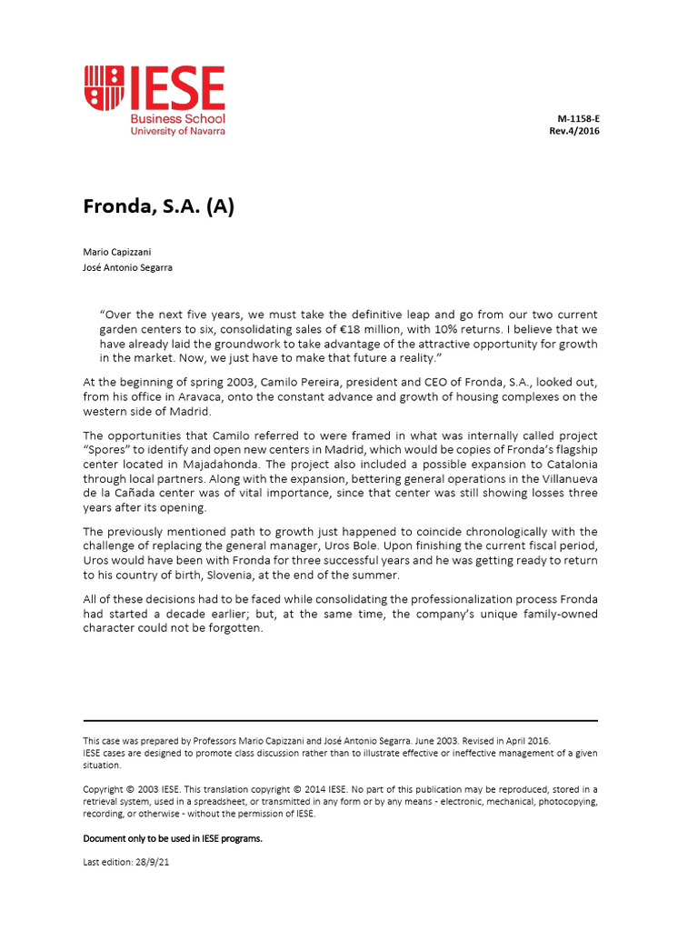 Fronda, S.A.: Growth Strategy Overview | PDF