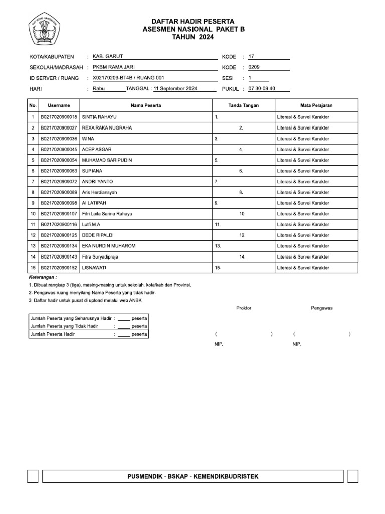 Daftar Hadir H 1 | PDF