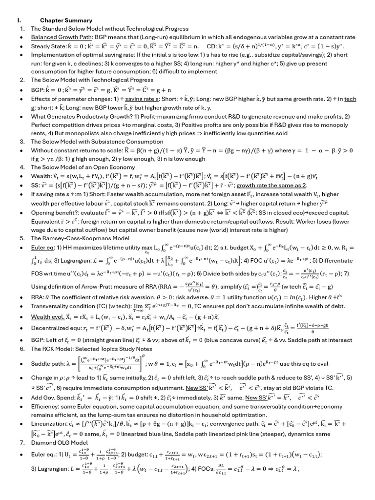 E433 Macroeconomics 1 Cheatsheet | PDF | Taxes | Economic Growth