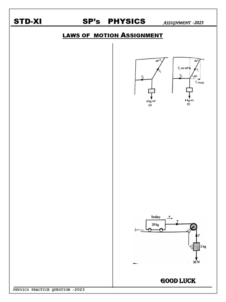 Laws of Motion Assignment PHYSICS -XI , Dt- 23-8-2023 | PDF | Mass ...