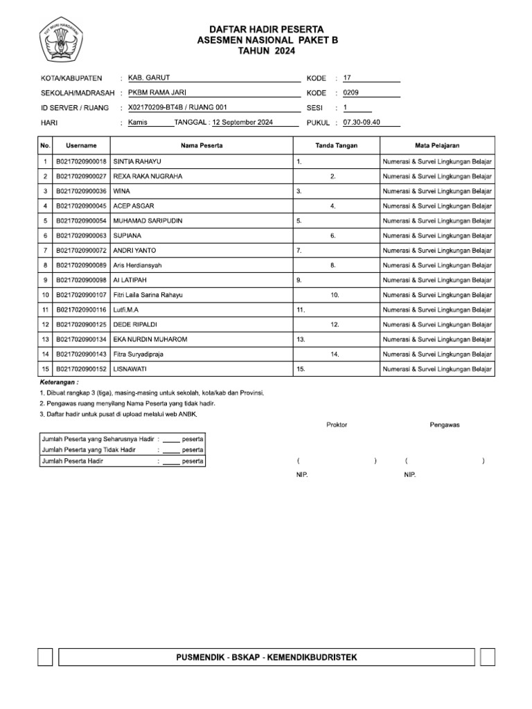 Daftar Hadir H 2 | PDF