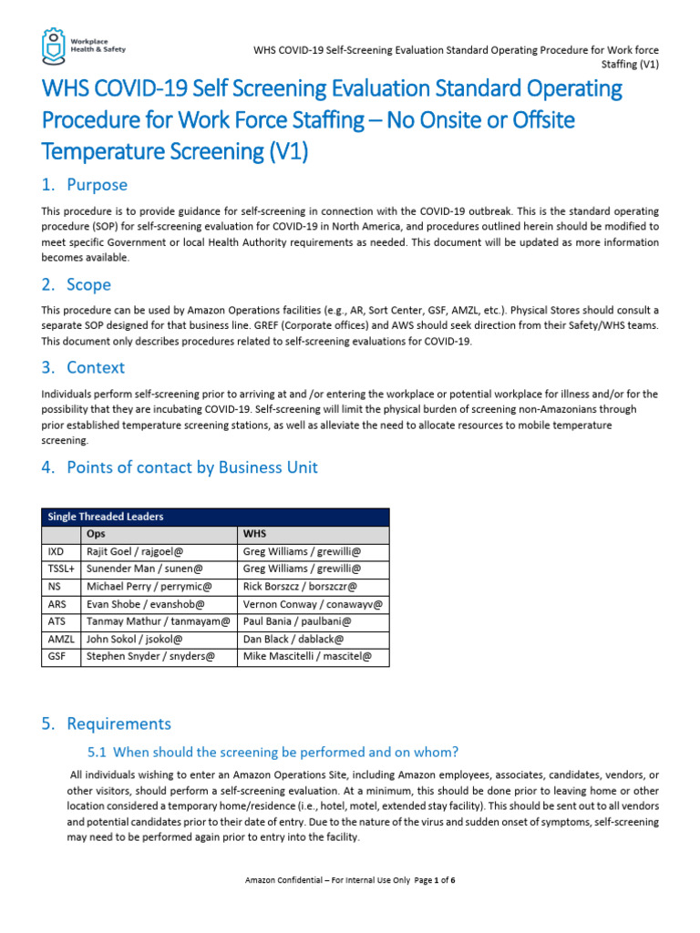 COVID-19 Self-Screening SOP for Amazon | PDF | Influenza | Diseases And ...