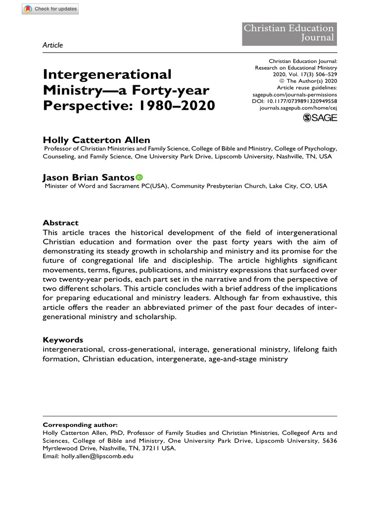 Article 3 Intergenerational Ministry A Forty Year Perspective 1980 | PDF | Adolescence | Faith