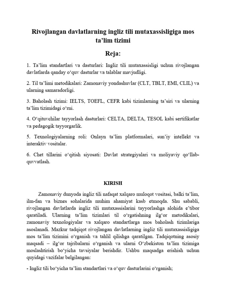 Davlatlar Ta Lim Tizimi | PDF