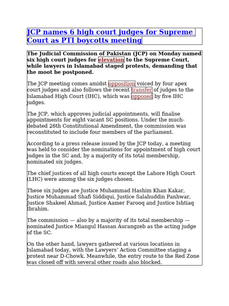 JCP Appoints 6 Judges Amid Protests | PDF | Pakistan | Government Of ...