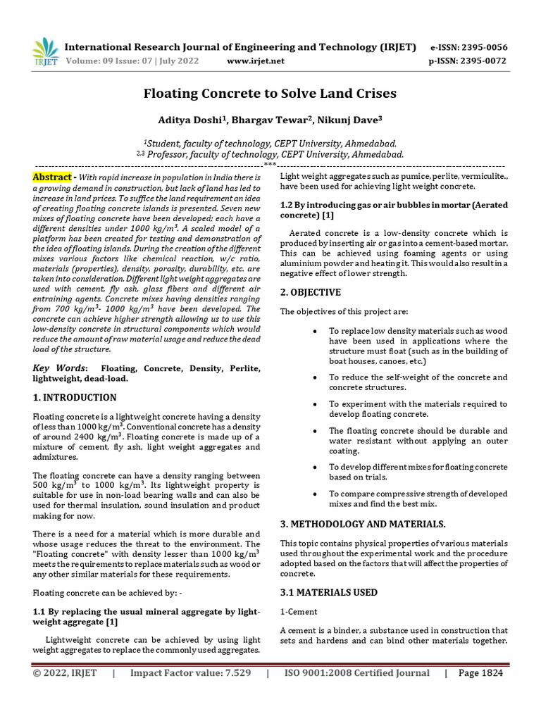 Floating_Concrete_to_Solve_Land_Crises | PDF | Concrete | Porosity