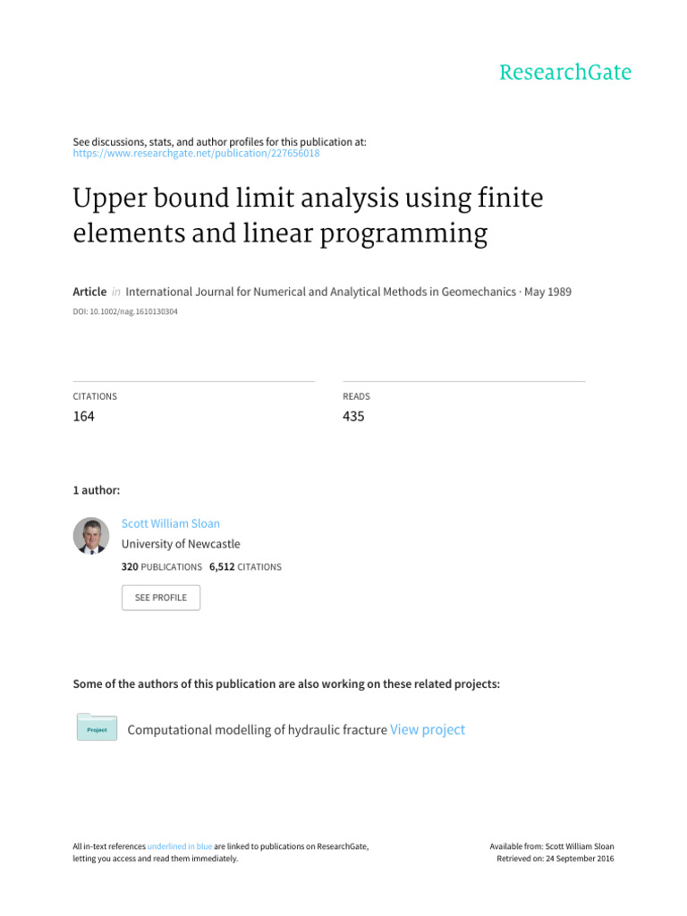Lyamin & Sloan 2002 Upper - Bound - Limit - Analysis - Using - Finite - Elements - A | PDF ...