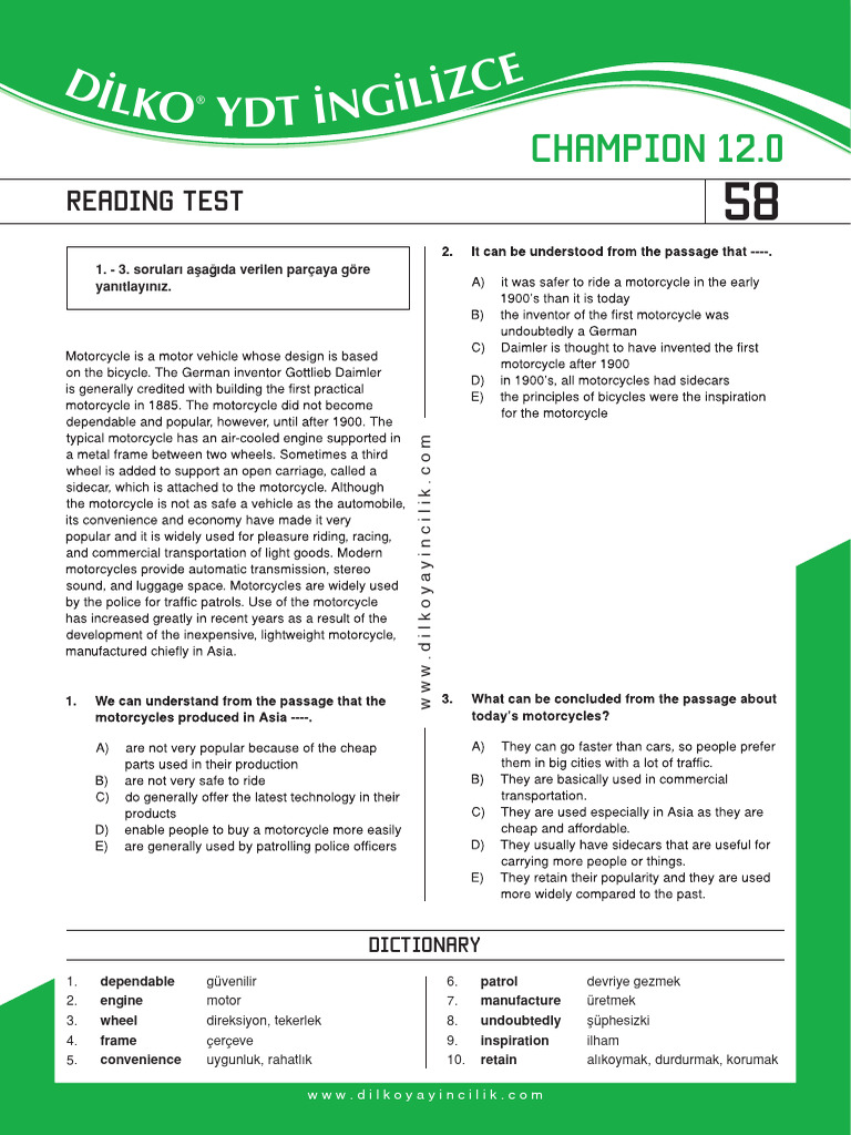 Champion 12.0 Reading Test 58-59-60 | PDF