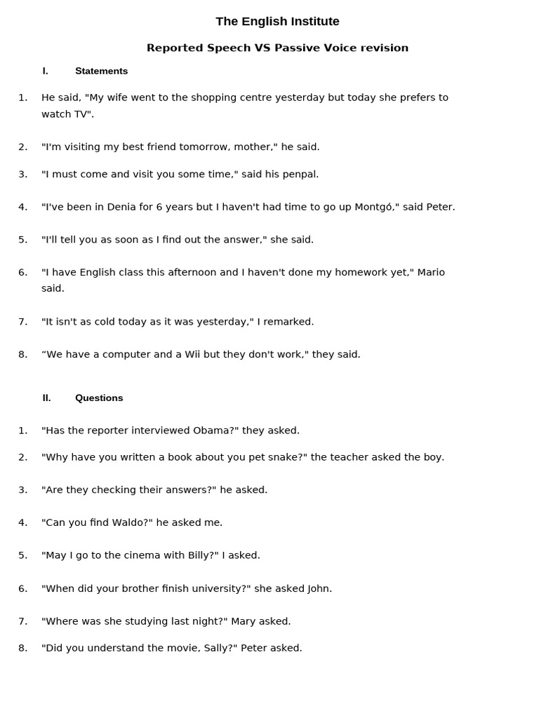 Reported Speech-Passive Voice | PDF