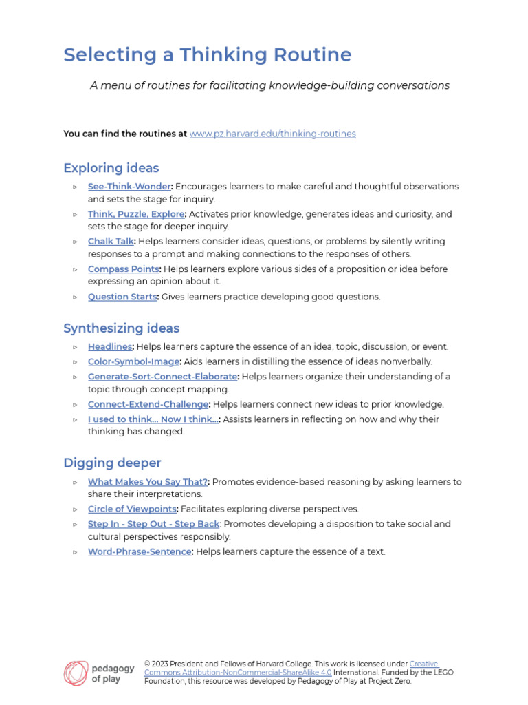 Selecting A Thinking Routine | PDF | Learning | Thought