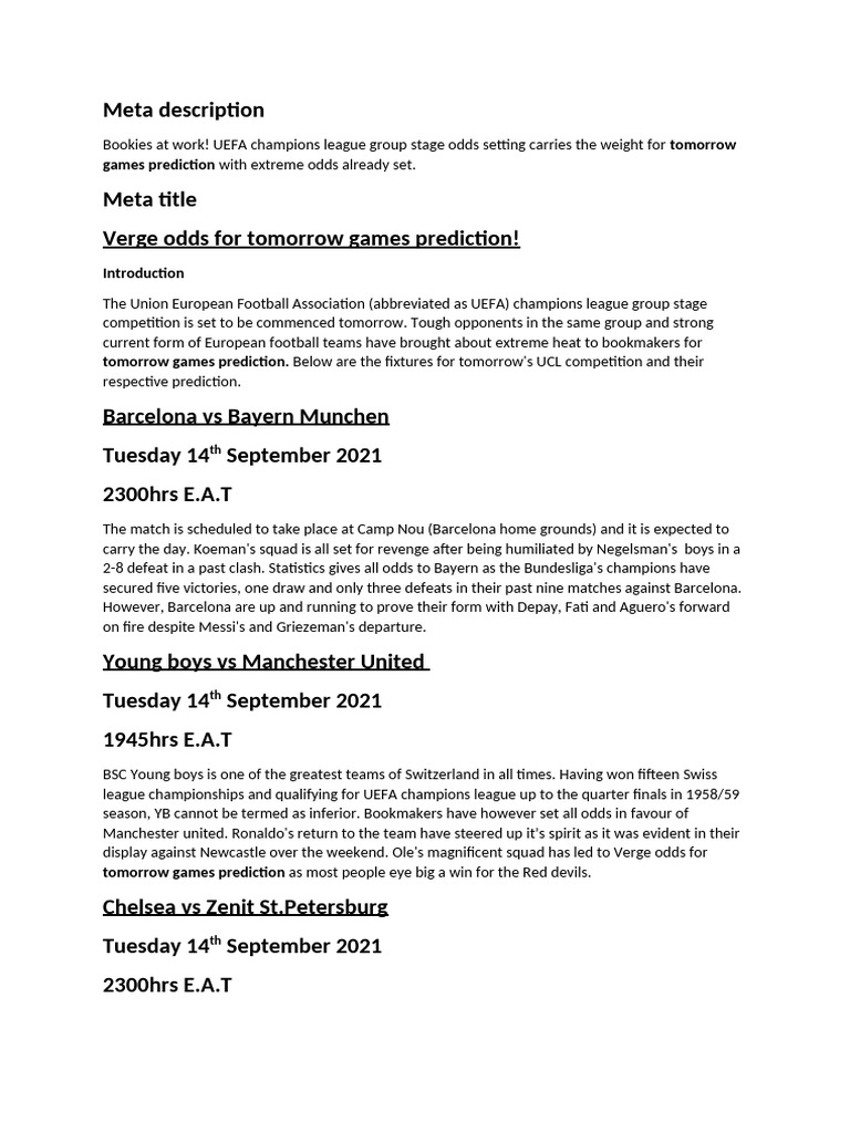 Tomorrow Games Prediction | PDF | Fc Barcelona | Association Football ...