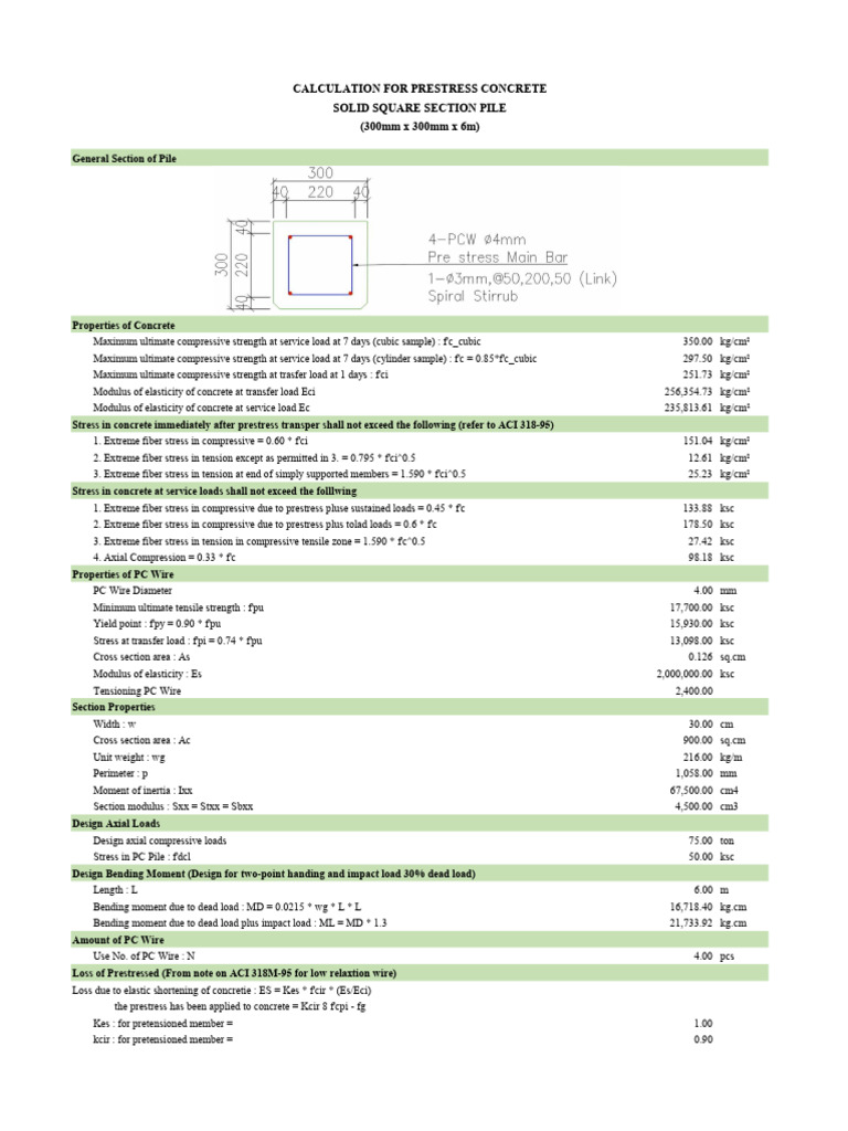 Calculation Noted PC PILE 6m (4PC4, C35) | PDF | Strength Of Materials ...