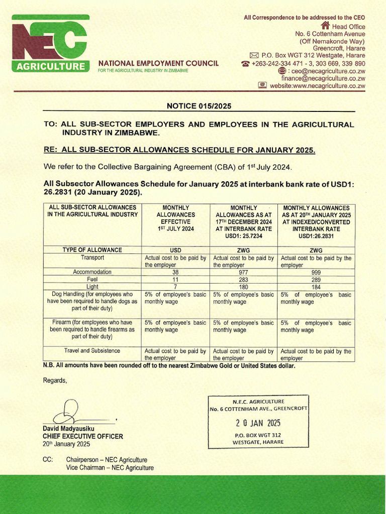 Allowances Schedule January 2025 | PDF