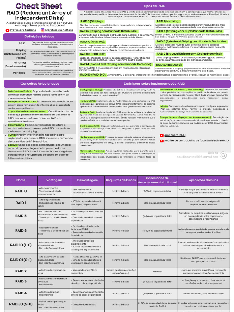 Cheat Sheet - RAID - Professora Nattane | PDF | Ciência da Computação ...