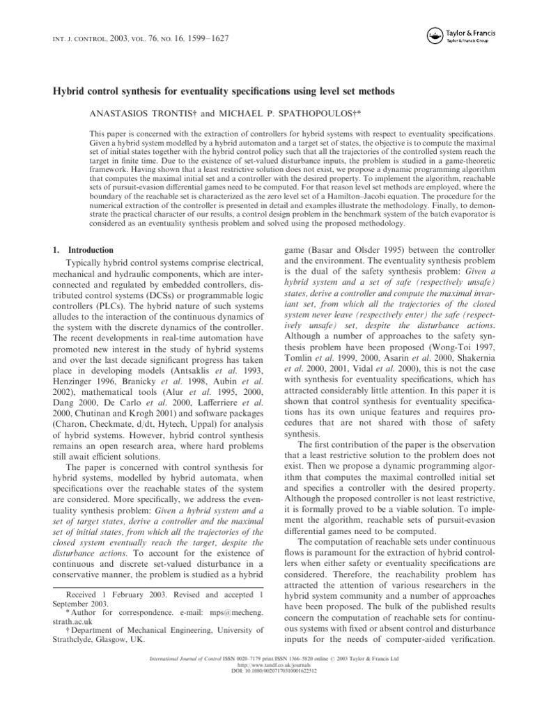Hybrid Control Synthesis For Eventuality | PDF | Automata Theory | Partial Differential Equation