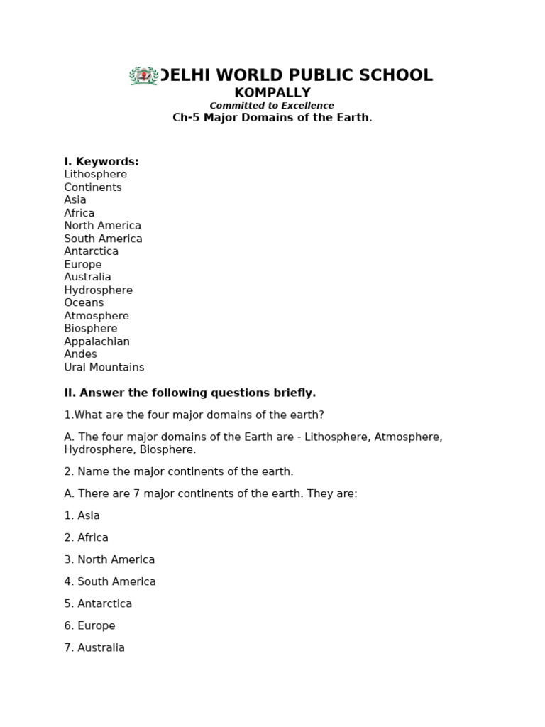 Major Earth Domains and Continents Explained | PDF | Earth | Atmosphere ...