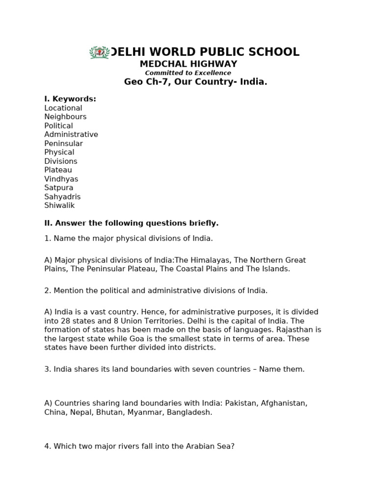 Geo Ch-6, Our Country - India | PDF