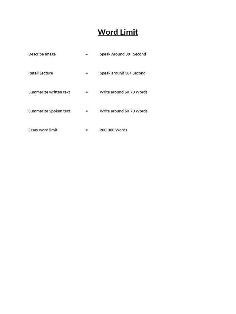 Word Limit All Topic | PDF