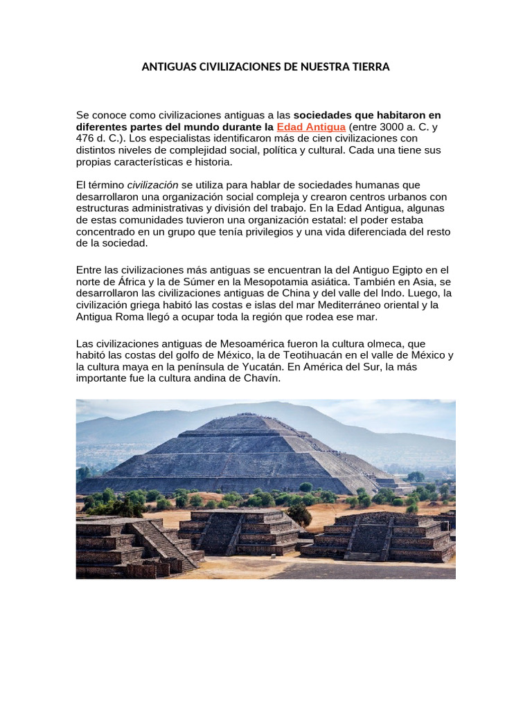 Antiguas Civilizaciones de Nuestra Tierra | PDF | Historia antigua ...