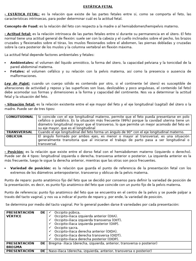 Estática Fetal - Resumen. | PDF