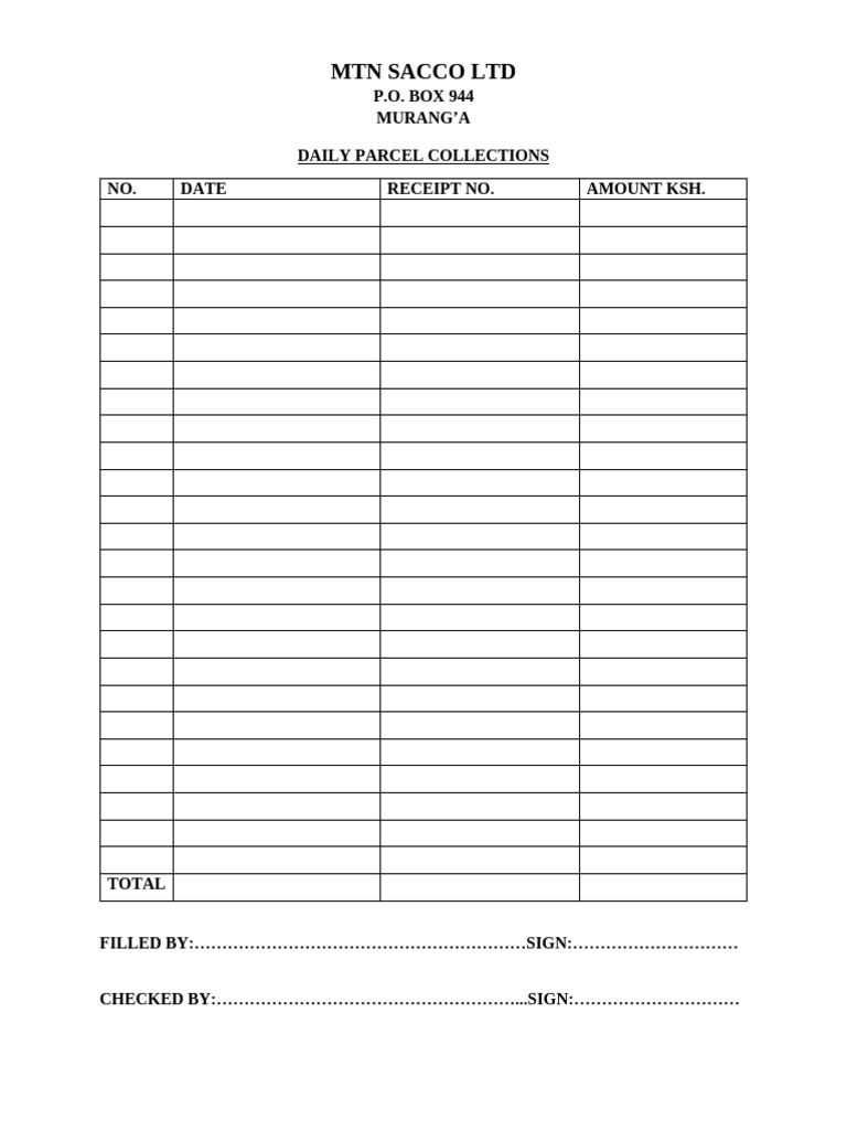 Daily Parcel Collection Log for MTN SACCO | PDF
