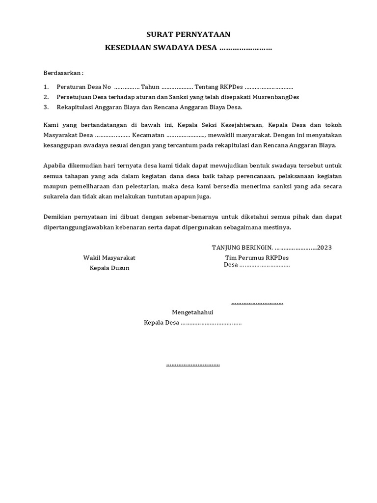 Surat Pernyataan Swadaya 8 | PDF