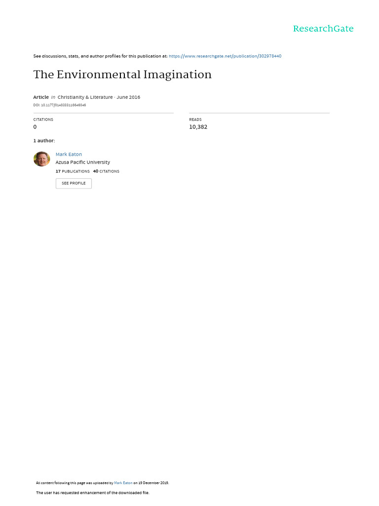 The Environmental Imagination | PDF